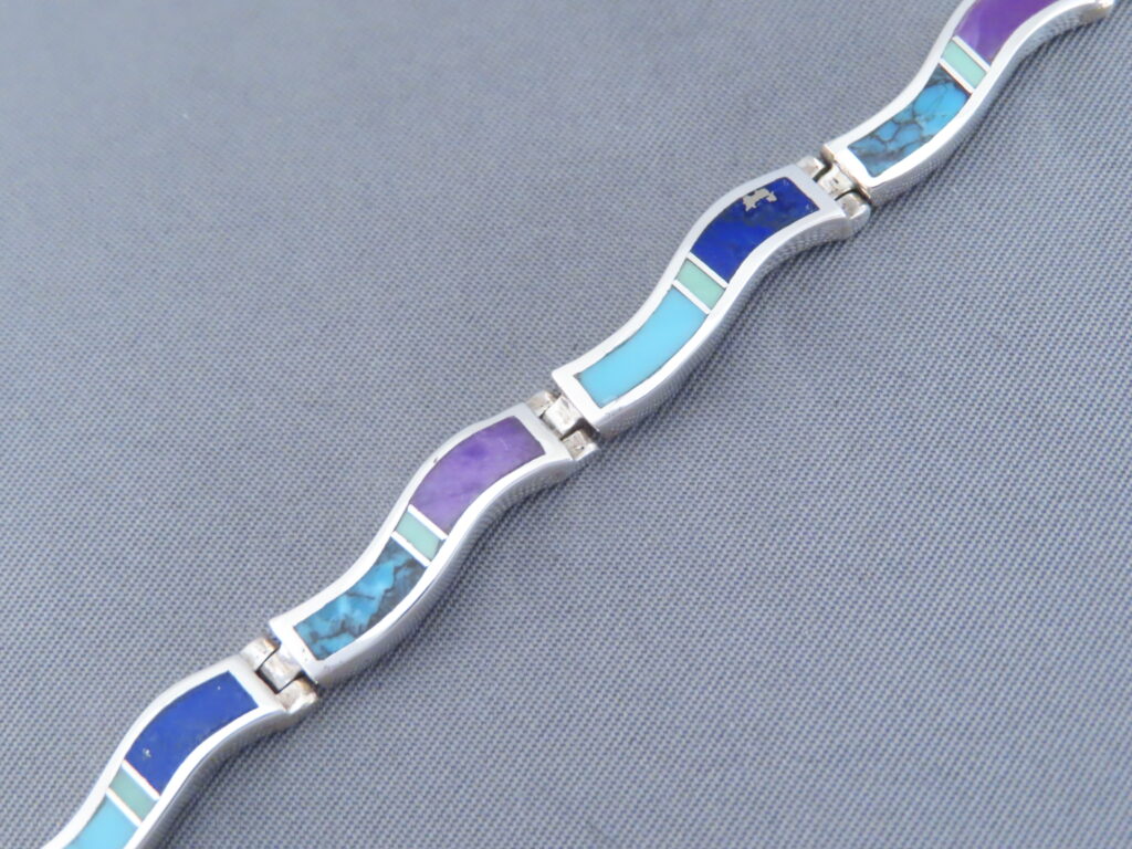 Inlaid Multi-Stone Link Bracelet (Wavy) - Navajo Inlay Jewelry