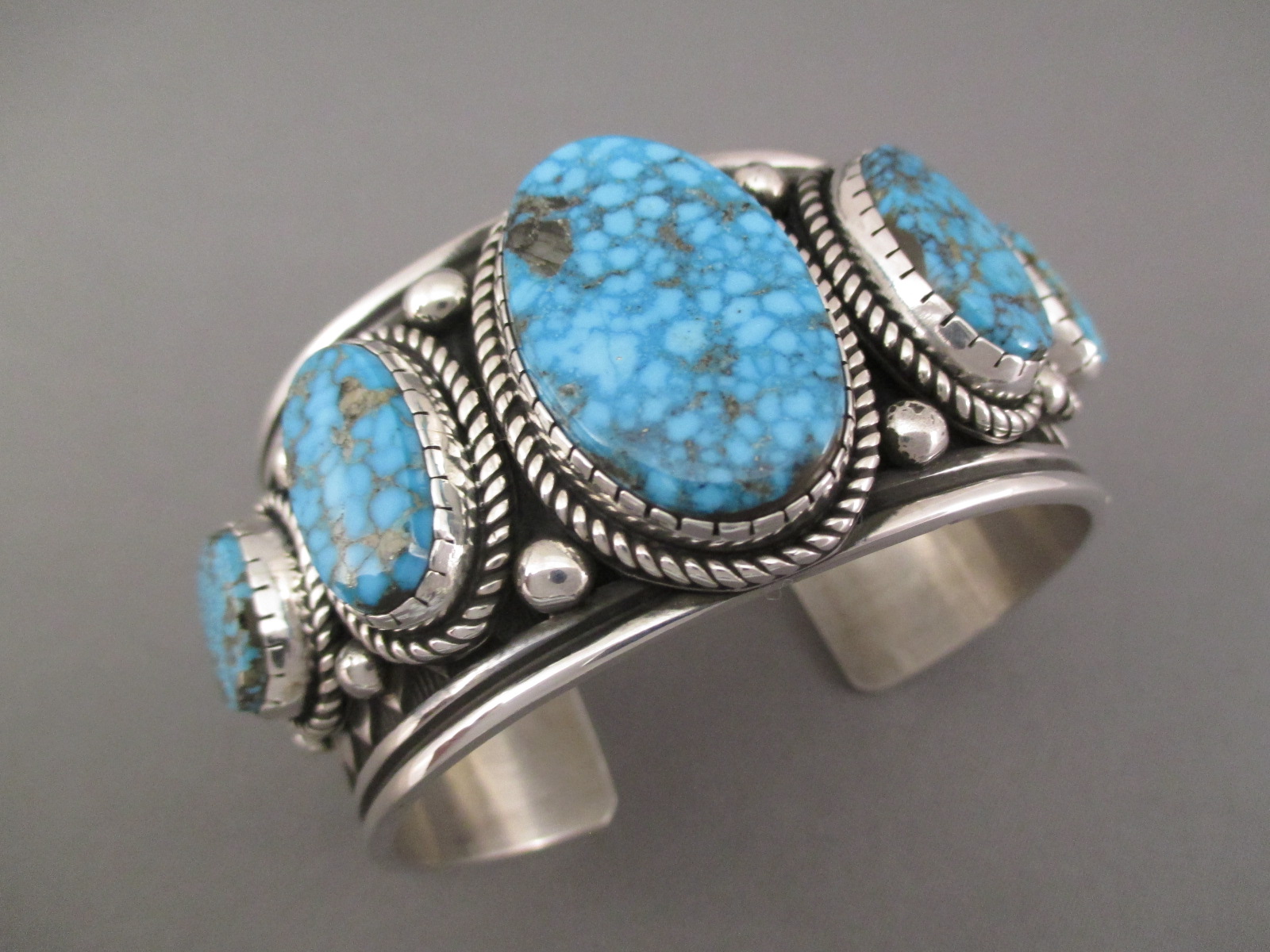 Sterling Silver & Kingman Turquoise Bracelet by Albert Jake (Navajo)