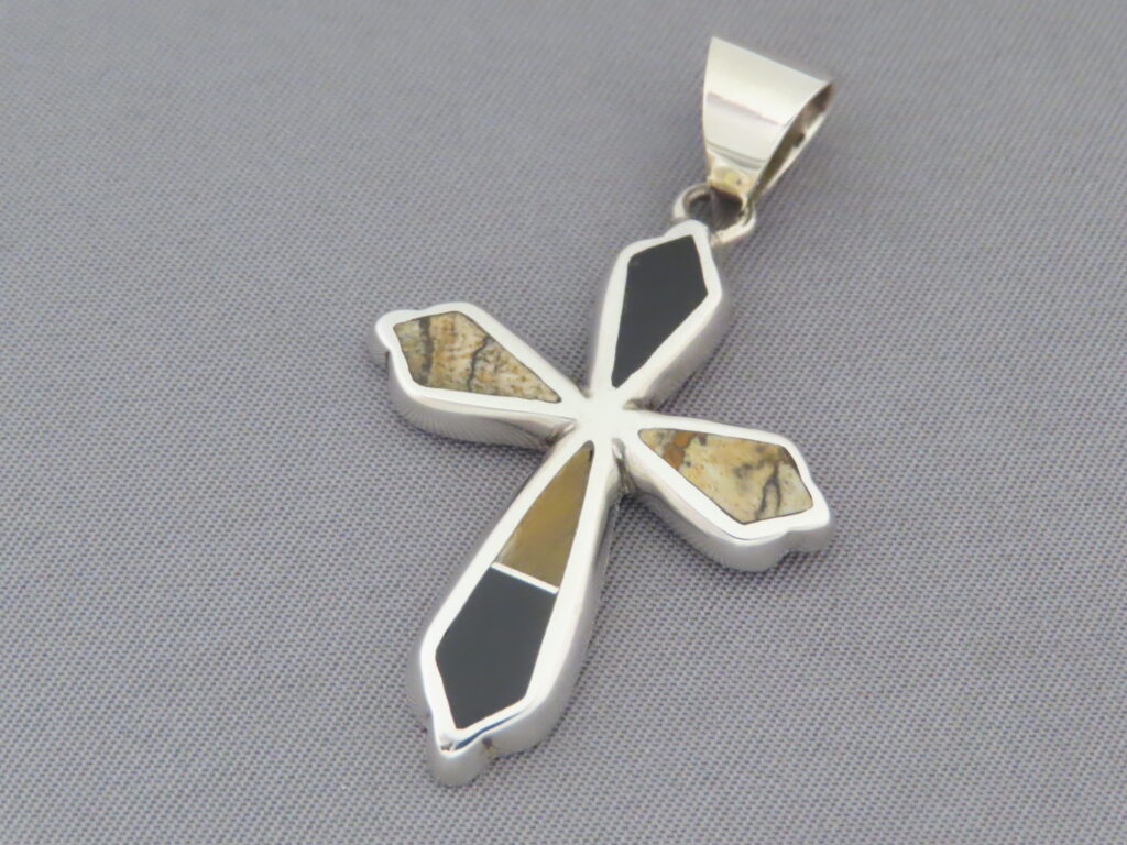 Inlay Cross - Multi-Stone Inlay Cross Pendant - Navajo Jewelry