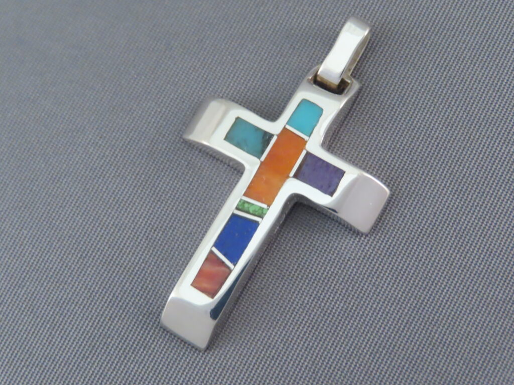 Cross Pendant with Multi-Color Inlay - Native American Jewelry - Cross
