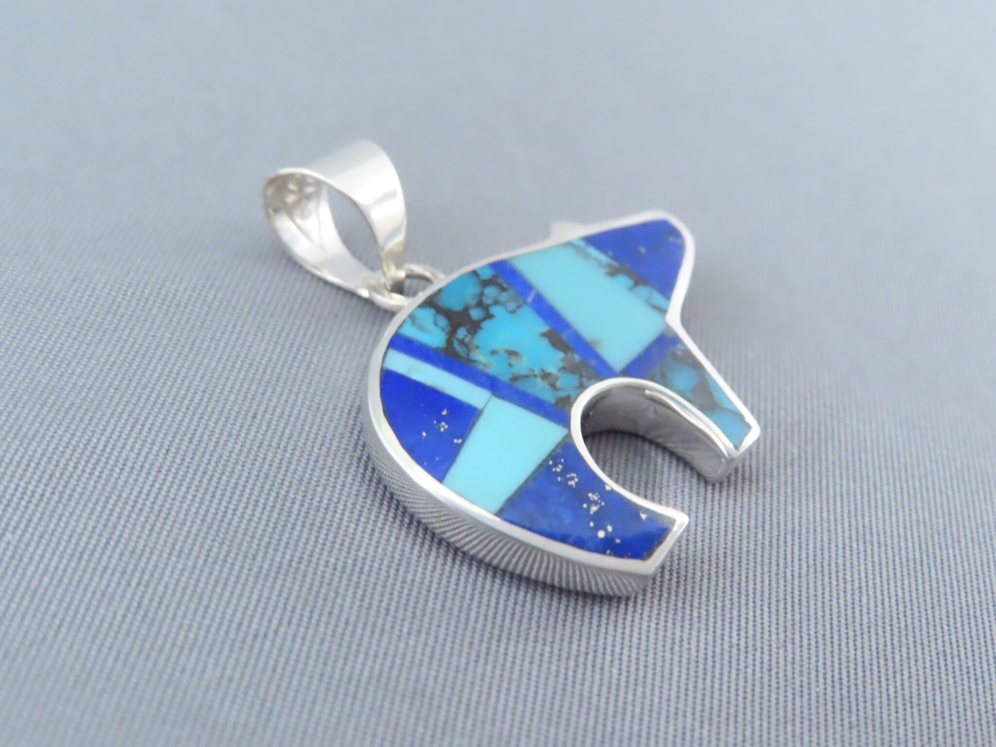 Bear Pendant w/ Turquoise & Lapis - Native American Jewelry - Inlay Bear