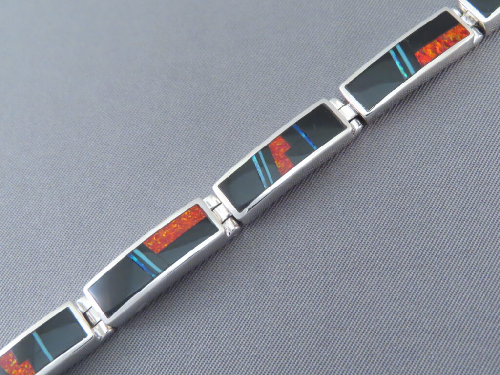 Black&Red&Blue Multi-Stone Inlay Link Bracelet - Native American Jewelry