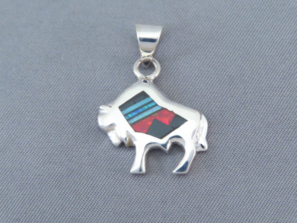 Inlaid Multi-Color Bison Pendant - Smaller Inlay Buffalo Pendant